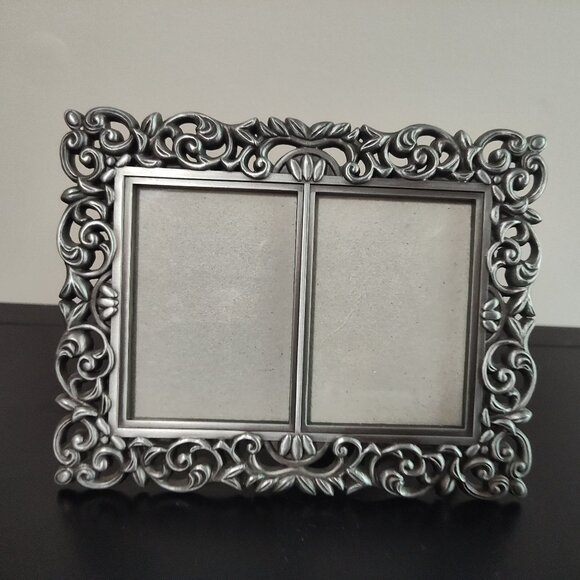Accents | Vintage Metal Double Picture Frame For Wallet Size Portraits ...